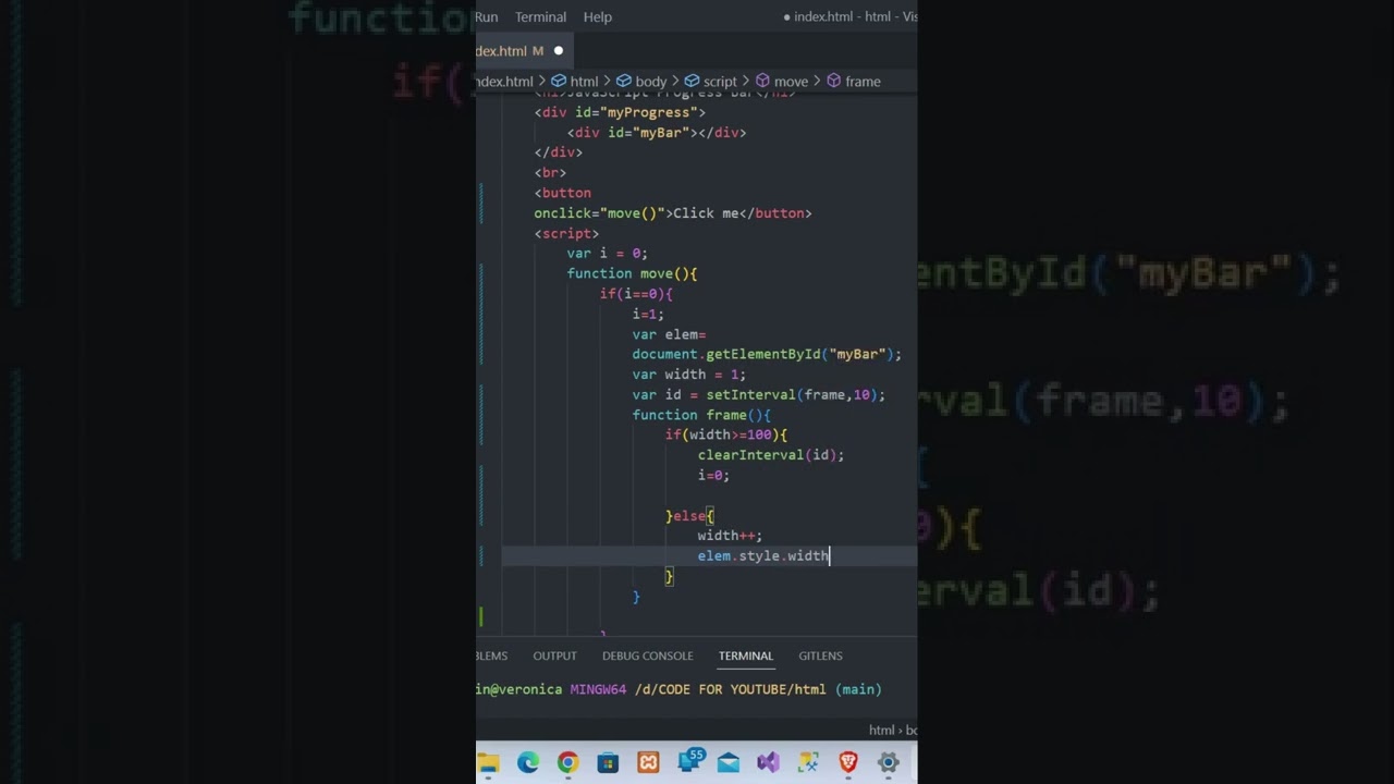 How to Create a Dynamic Progress Bar animated Using JavaScript #progress #bar #javascript #shorts