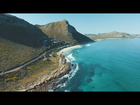 South Africa coast, beach ocean view, coastal flyover footage, mountains, high quality (4K Ultra-HD)