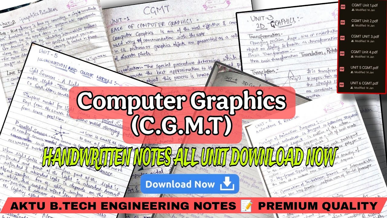 CGMT Handwritten Notes All Units | Computer Graphics & Multimedia Technology Notes | B.Tech, BCA,MCA