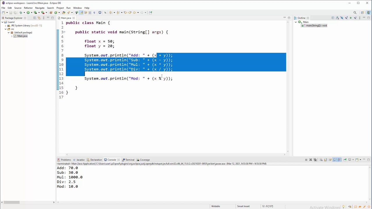 Java Tutorial - 6 - Arithmetic Operations - Simple Calc