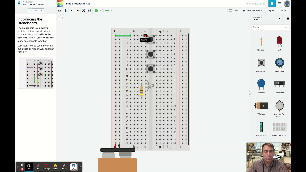 Circuit design Intro Breadboard RGB | Tinkercad