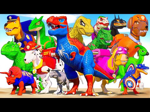 All NEW SpiderMan Dinosaur Team vs Tyrannosaurus Rex Pro 8 Superhero TRex Battles Jurassic Spiderman