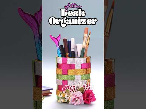 ✨ Quick & Easy DIY Glitter Paper Desk Organizer | Cute & Functional Craft Tutorial ✂️🖍️