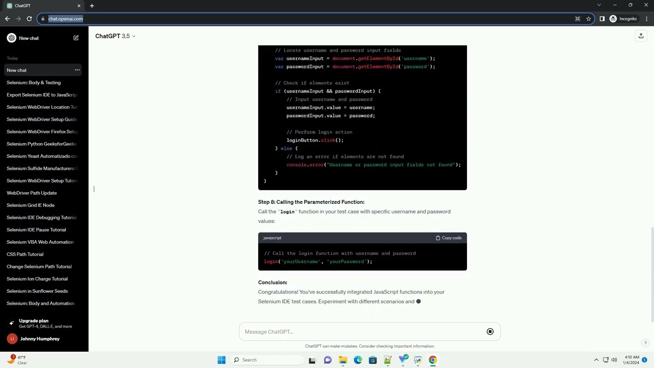 selenium ide javascript function