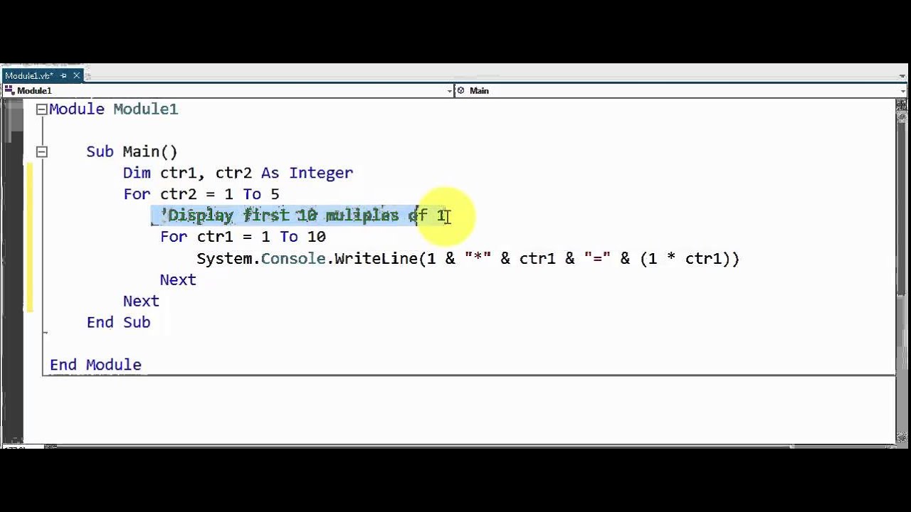 Visual Basic - Nested Loops - Example 1
