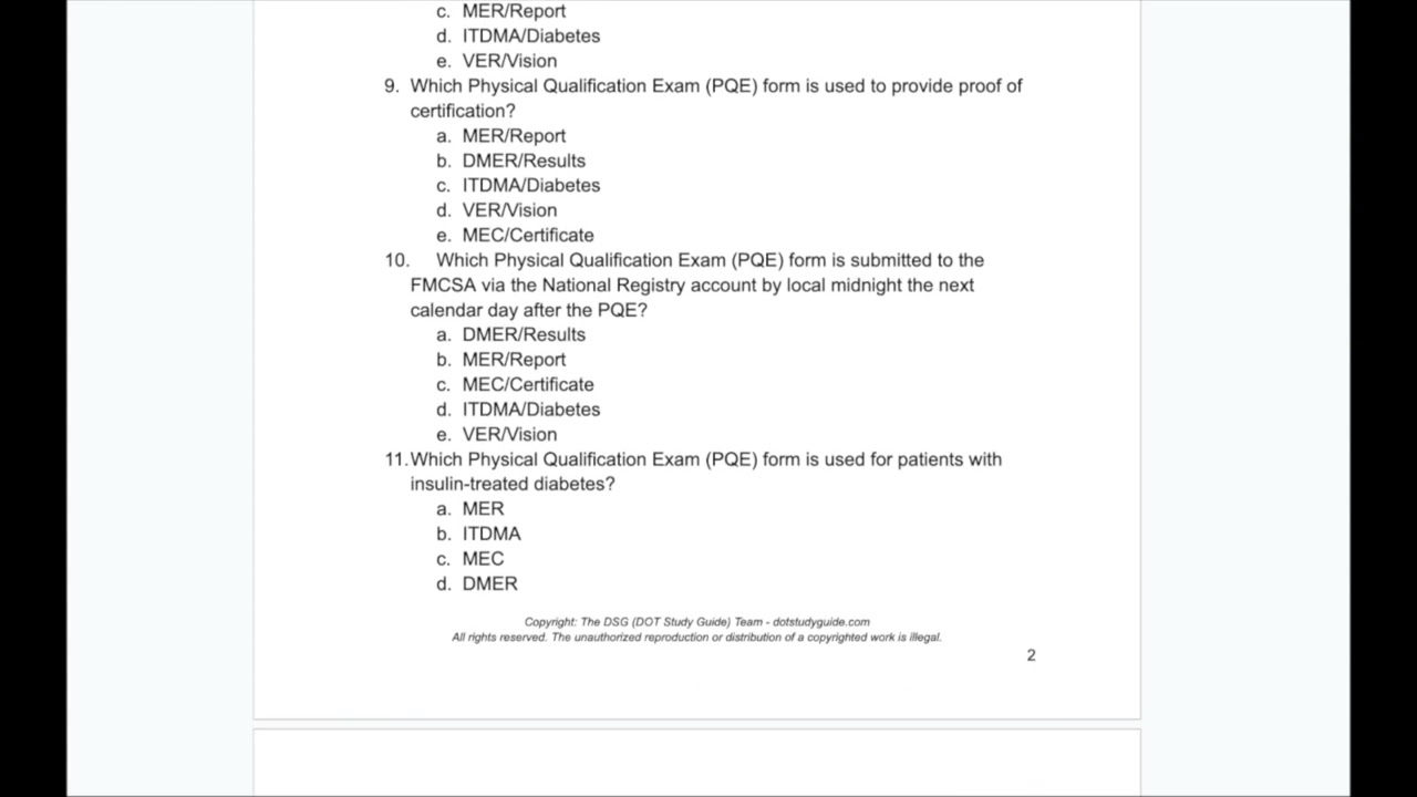 Practice Questions (preview sample) - From the DOT Study Guide Course