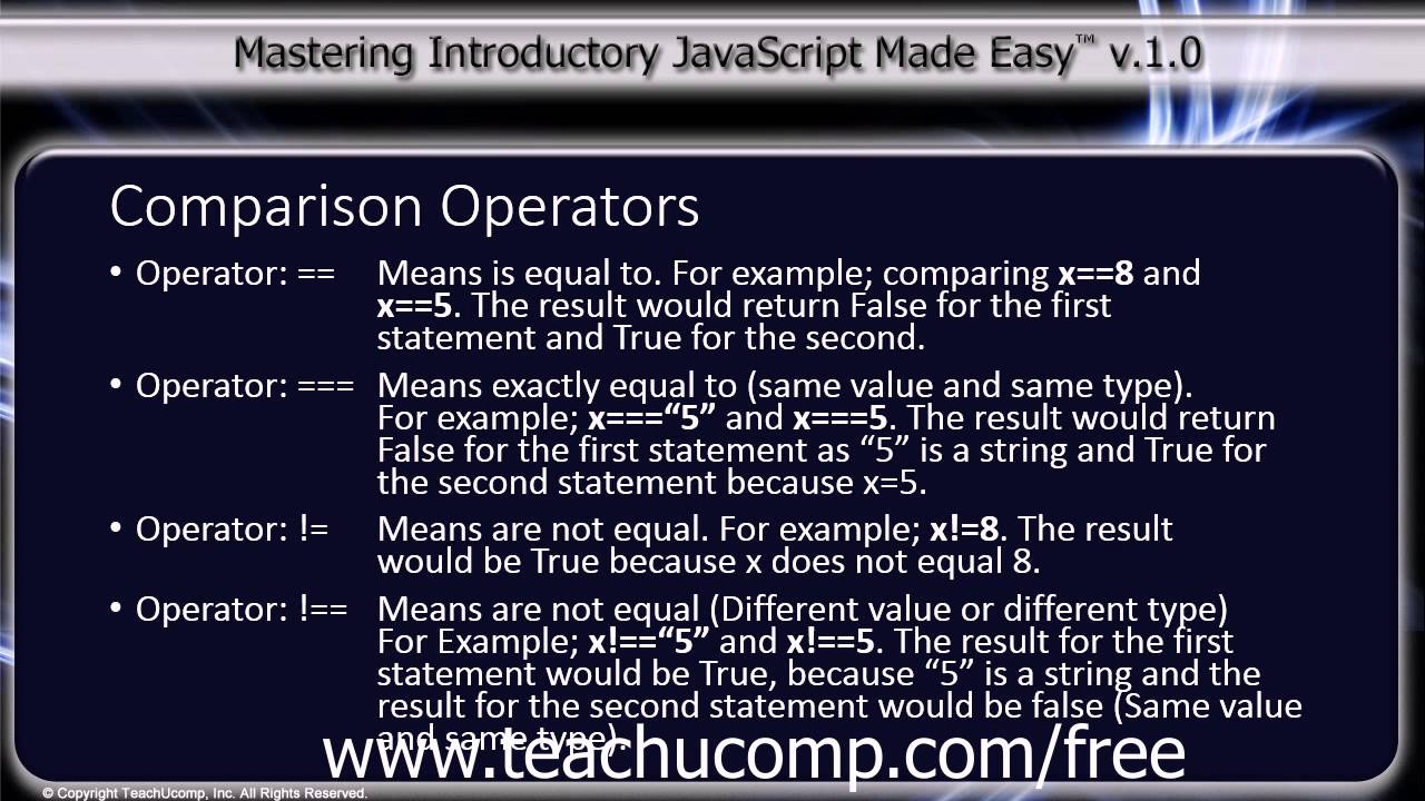 JavaScript Training Tutorial Comparison Operators