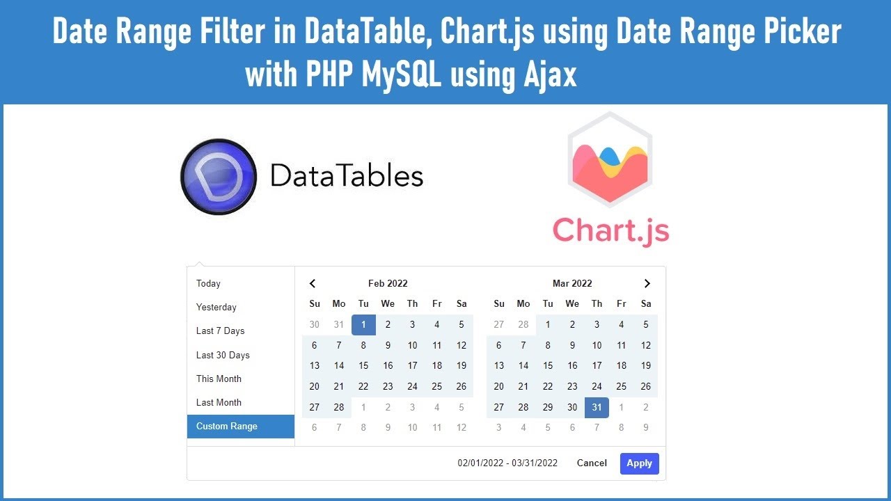 Date Range Filter in DataTables, Chart.js using Date Range Picker with PHP MySQL Ajax