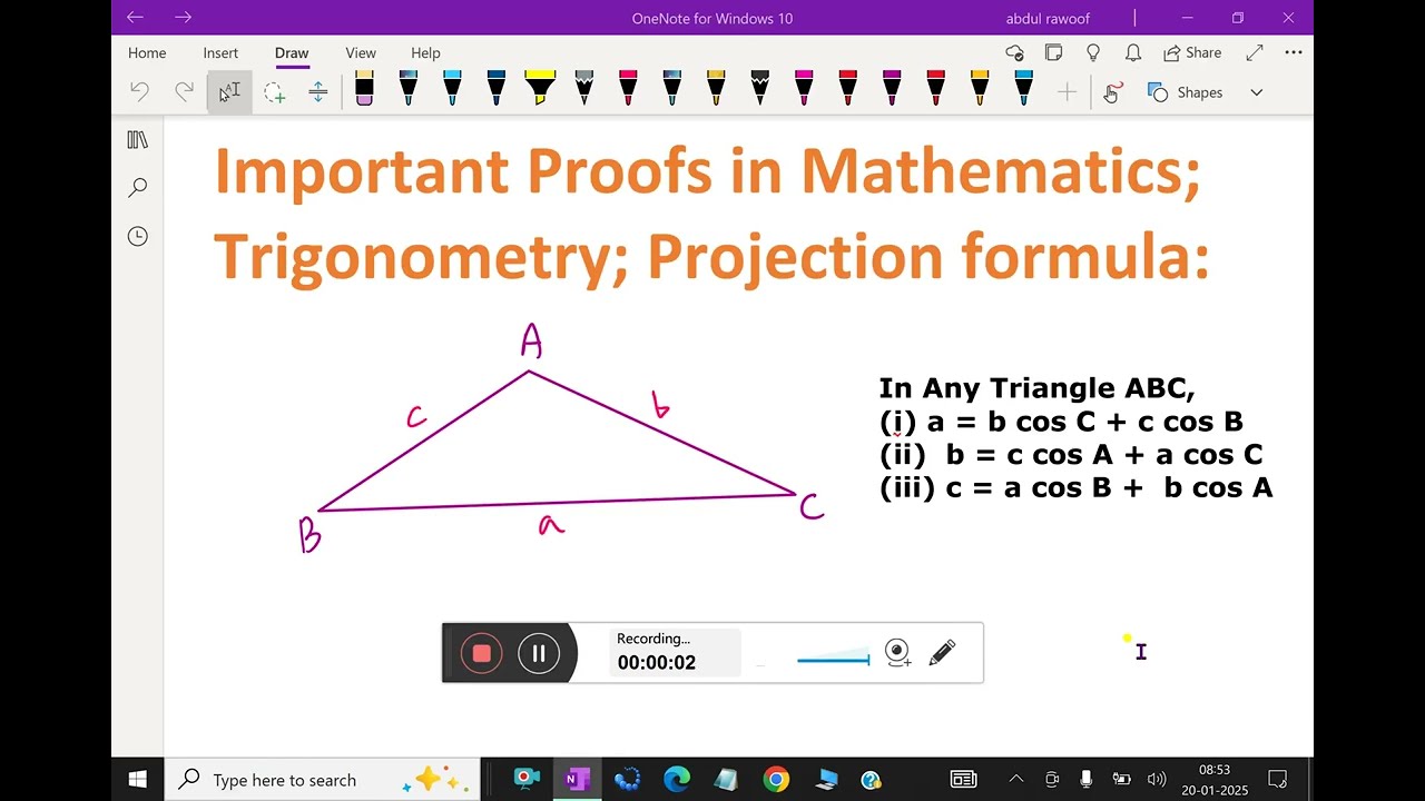 Important Proofs in Mathematics; Trigonometry; Projection formula : - 20. #projectionformula