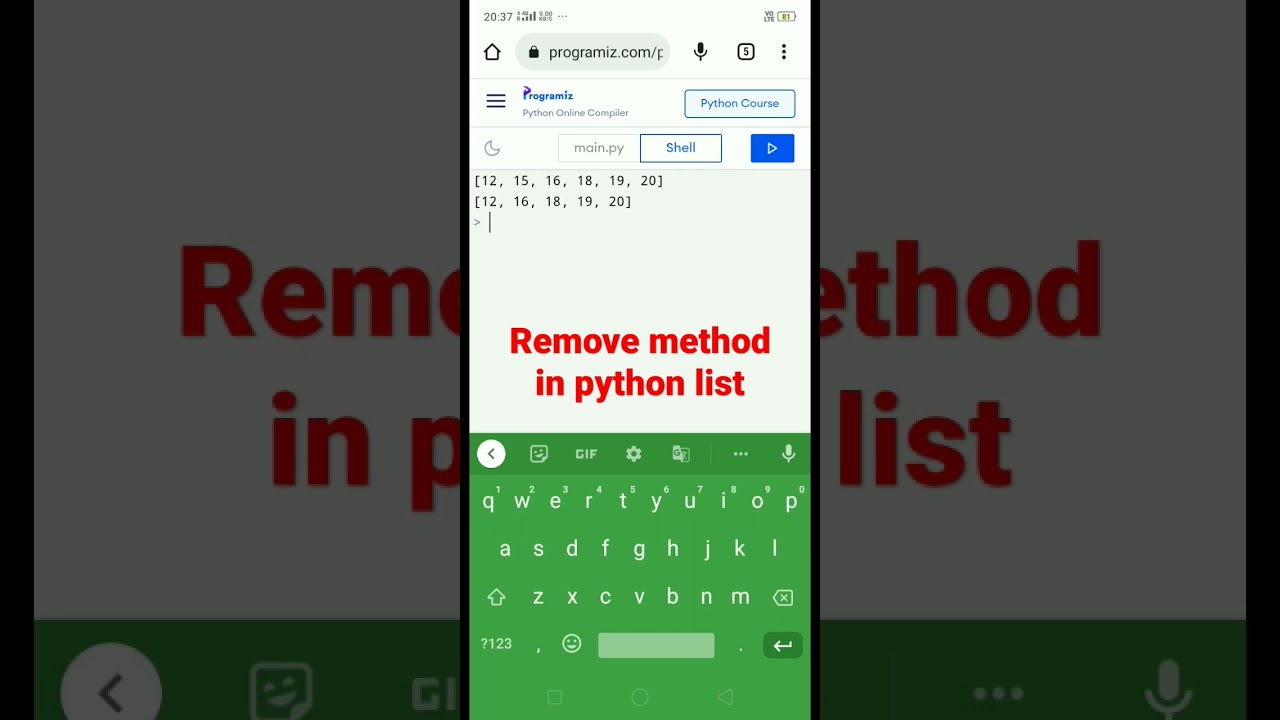 Remove method in python list