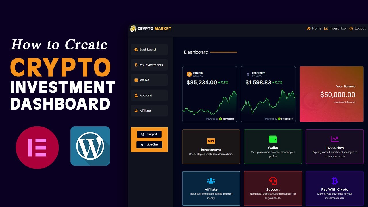 How to create a cryptocurrency Investment Dashboard Using WordPress & Elementor Free