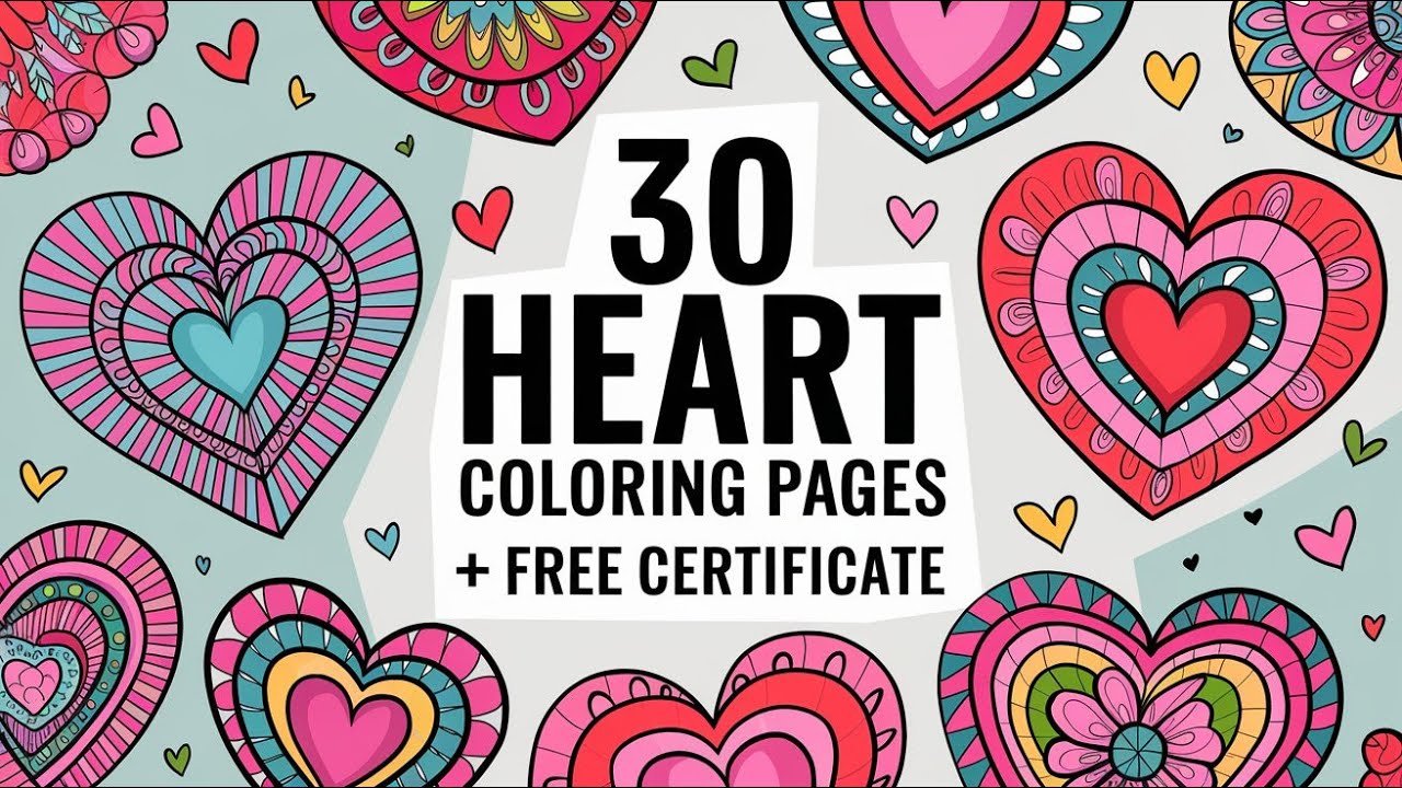 30 Unique Heart Coloring Pages for Adults + Free Certificate Included