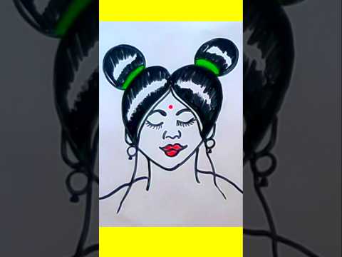 How to draw a cute girl face through heart ❤️ shape || girl #beautiful #short #youtube #art