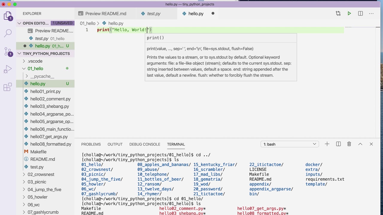 Tiny Python Projects: Ch 1 (Creating a new file)