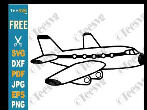 Plane Clipart Black and White - PNG JPG SVG FREE - Simple Airplane Outline Illustration - Easy