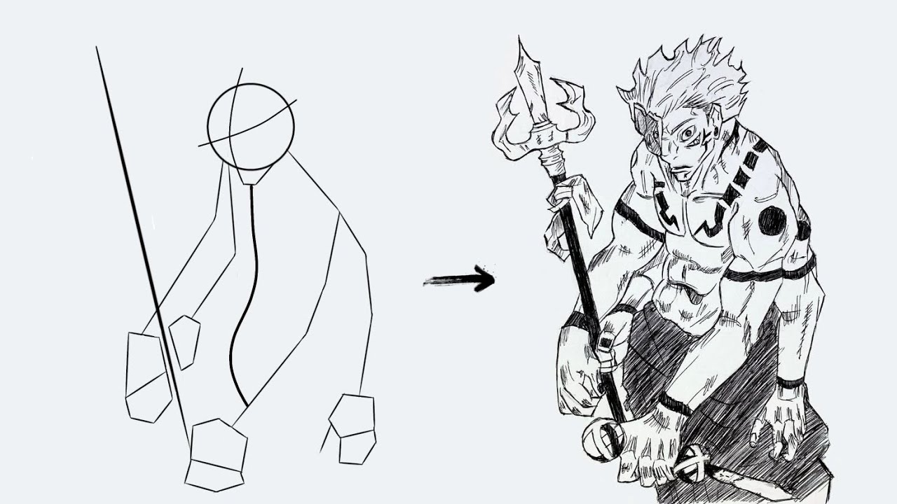 How To Draw Sukuna True Form out of Stick Man | Easy Step By Step
