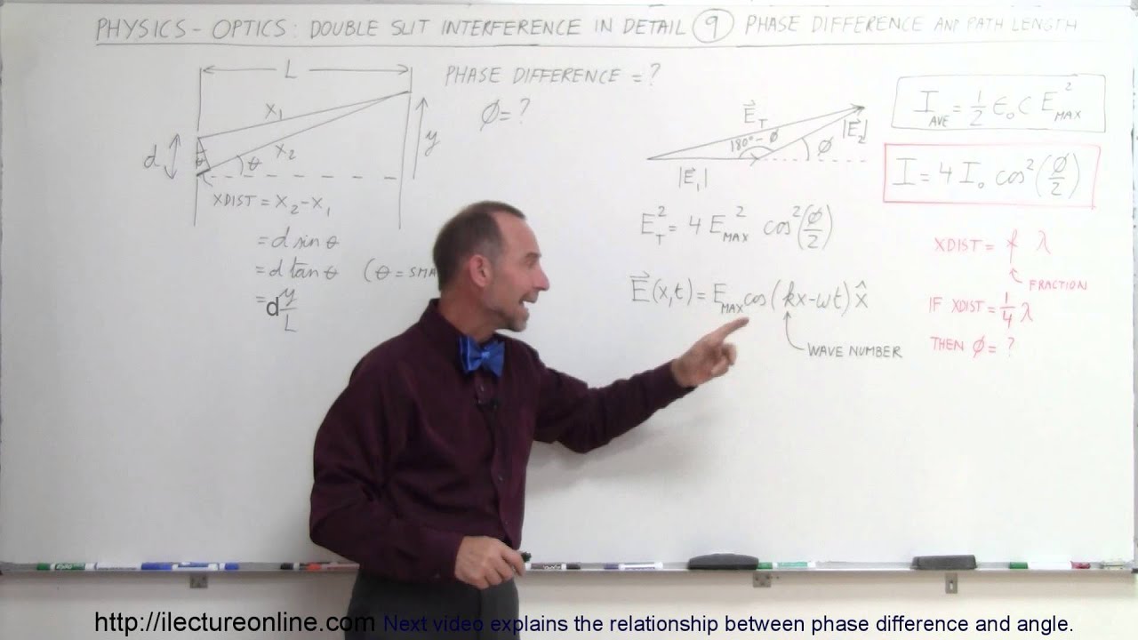 Physics 60  Optics: Double Slit Interference (9 of 25) Phase Difference Path Length