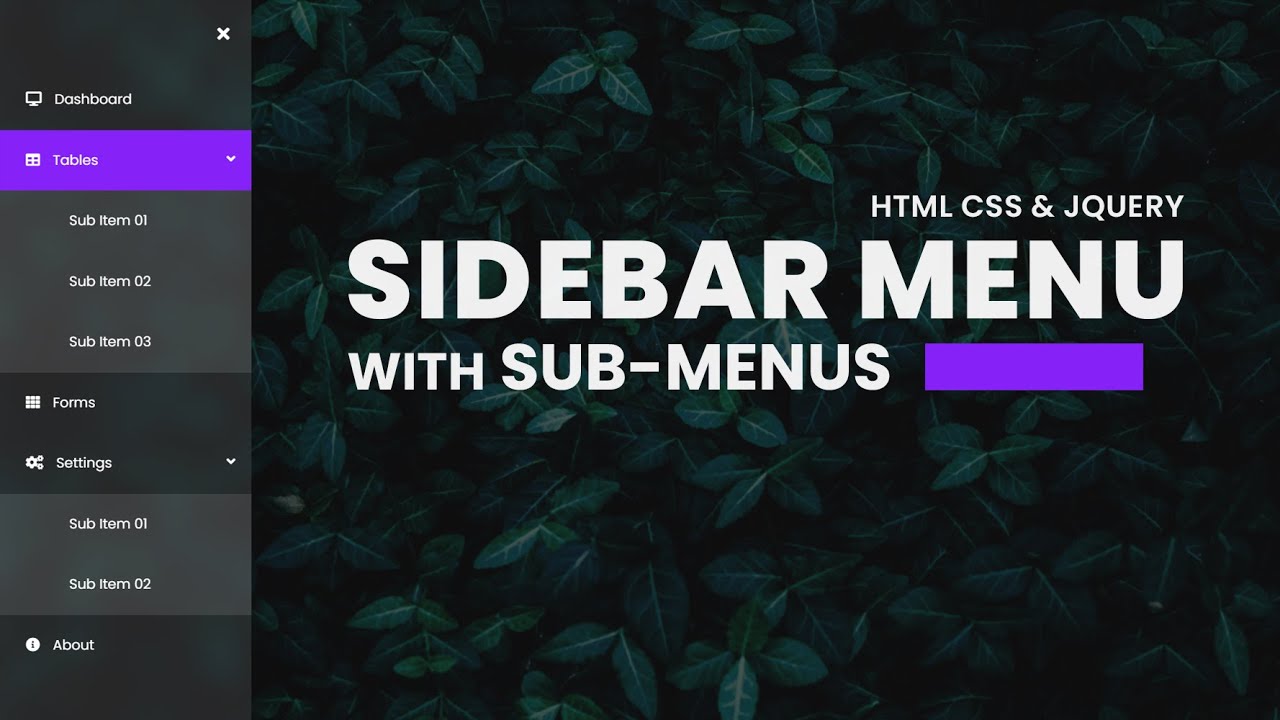 Sidebar Menu | With Sub-Menus -  Using HTML, CSS & JQuery