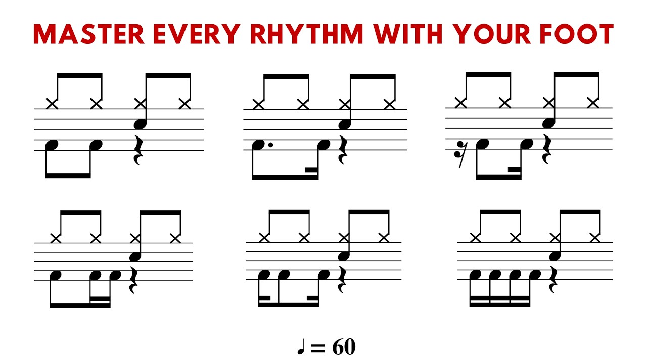 The Ultimate KICK DRUM Workout – Master Every Common Rhythm 🥁🎶 (Play-Along Sheet Music – 60 BPM)