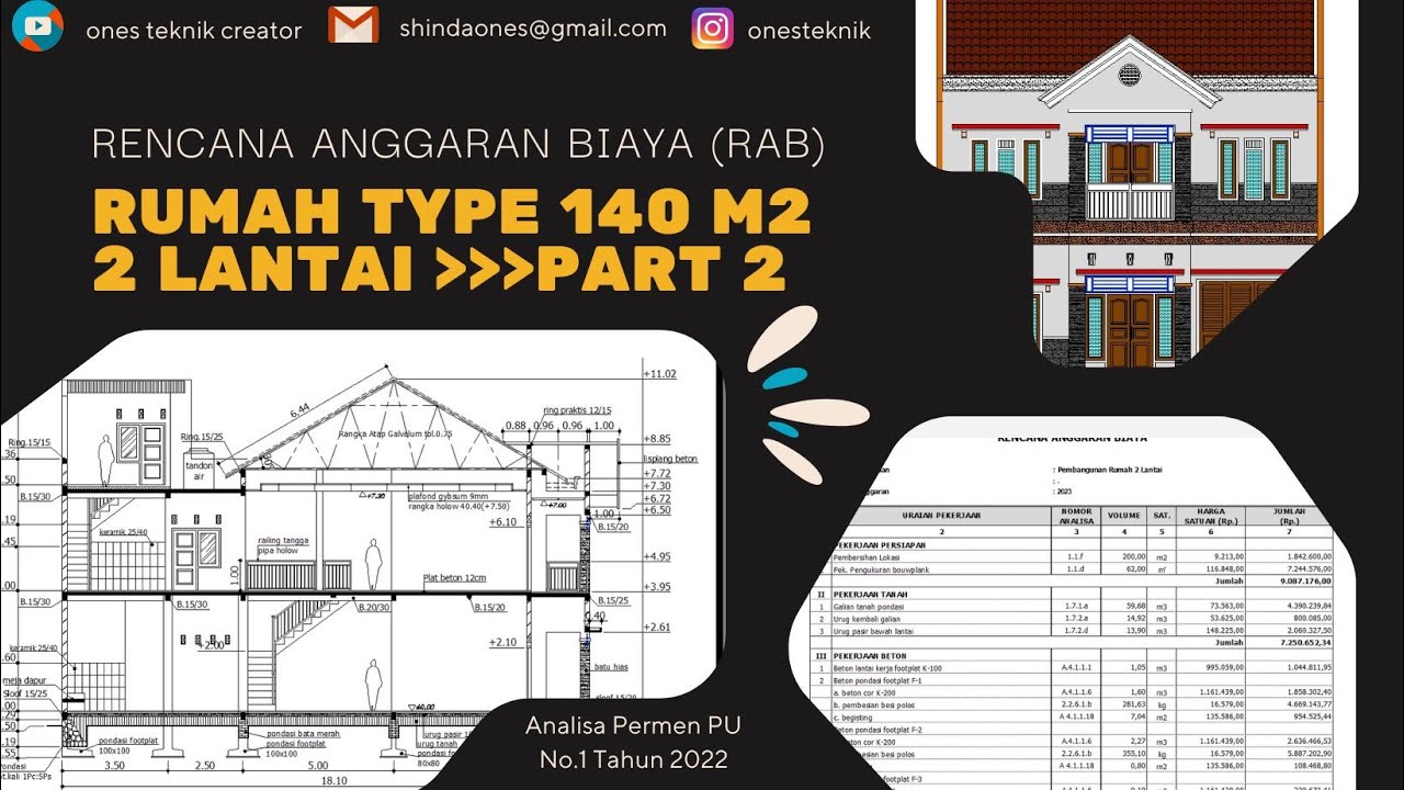 CARA MEMBUAT RAB RUMAH 2 LANTAI TYPE 140M2 PART 2