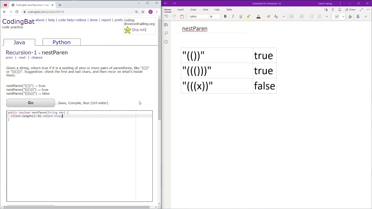 Recursion - 1 (nestParen) Java Solution || Codingbat.com