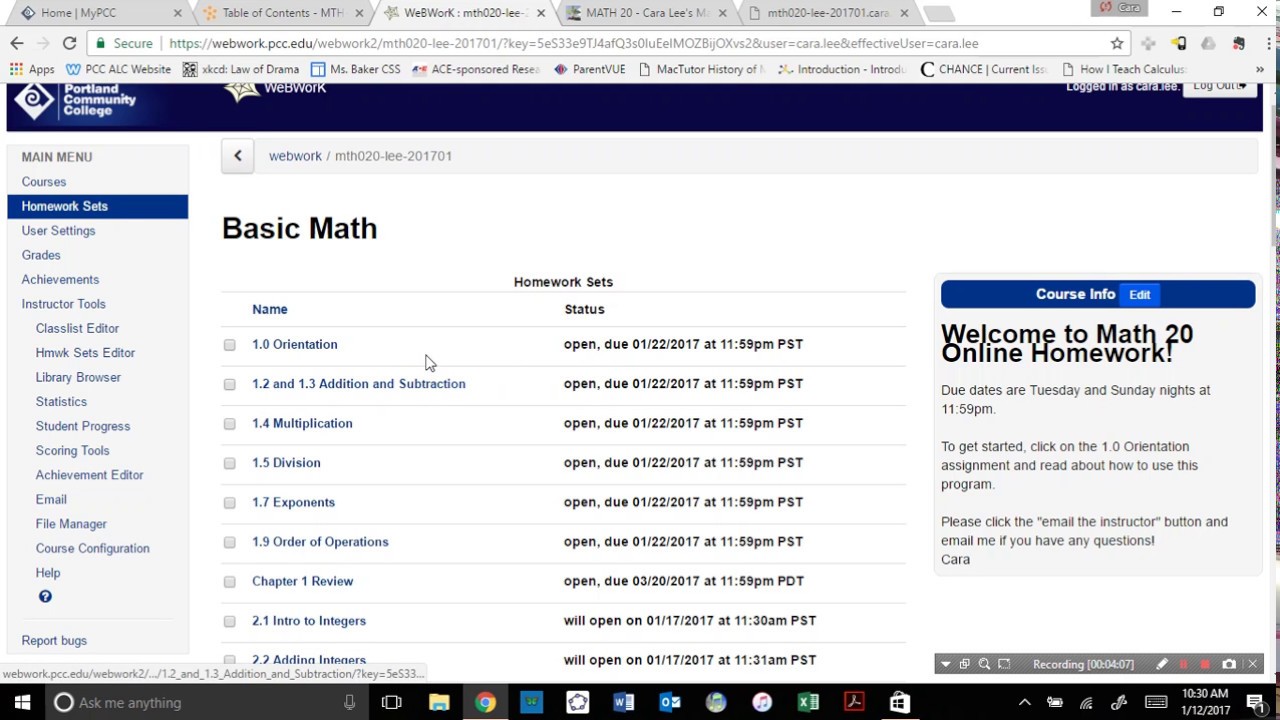 Math 20 WebWork Introduction