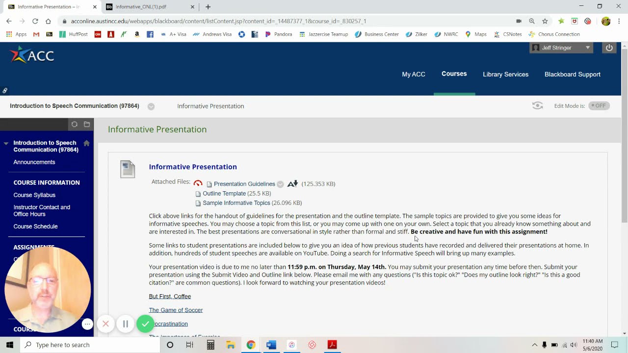 SPCH 1311 - Informative Speech Guidelines