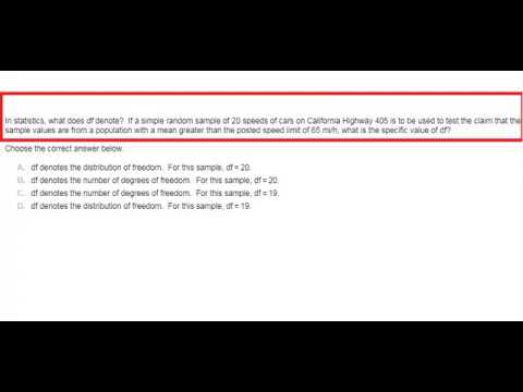 In statistics, what does df denote? If a simple random sample of