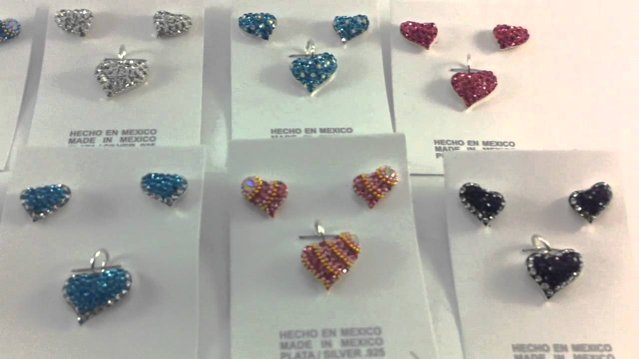Juego de Arete y Dije de Cristal con Plata Ley .925, Corazon