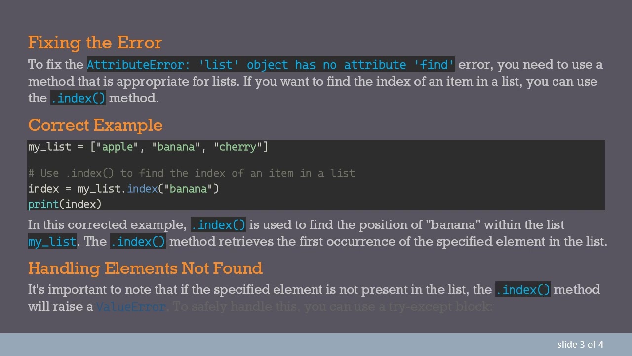 How to Fix AttributeError: 'list' object has no attribute 'find' in Python Code
