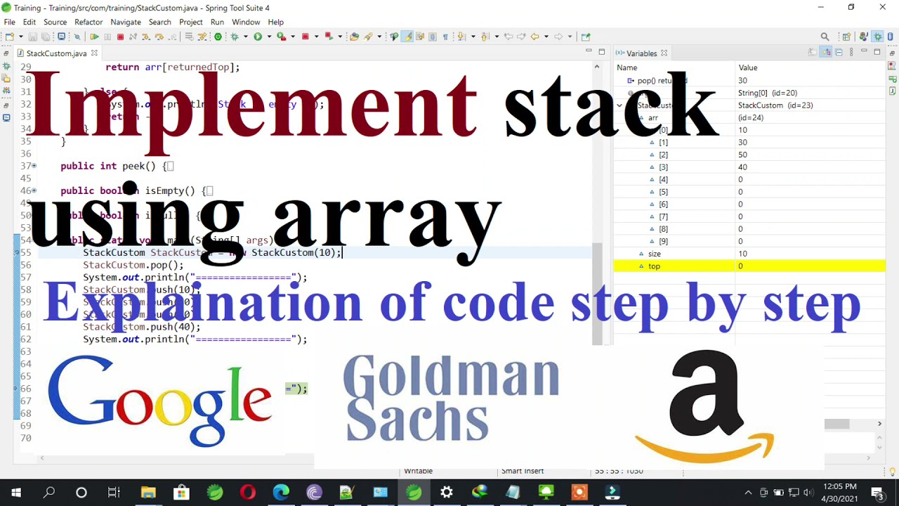How to implement stack using array in java | Stack Implementation using Array