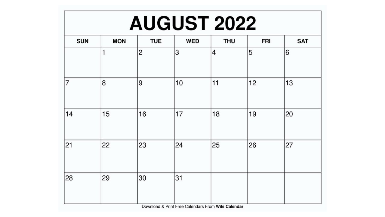 Printable August 2022 Calendar Templates with Holidays - Wiki Calendar