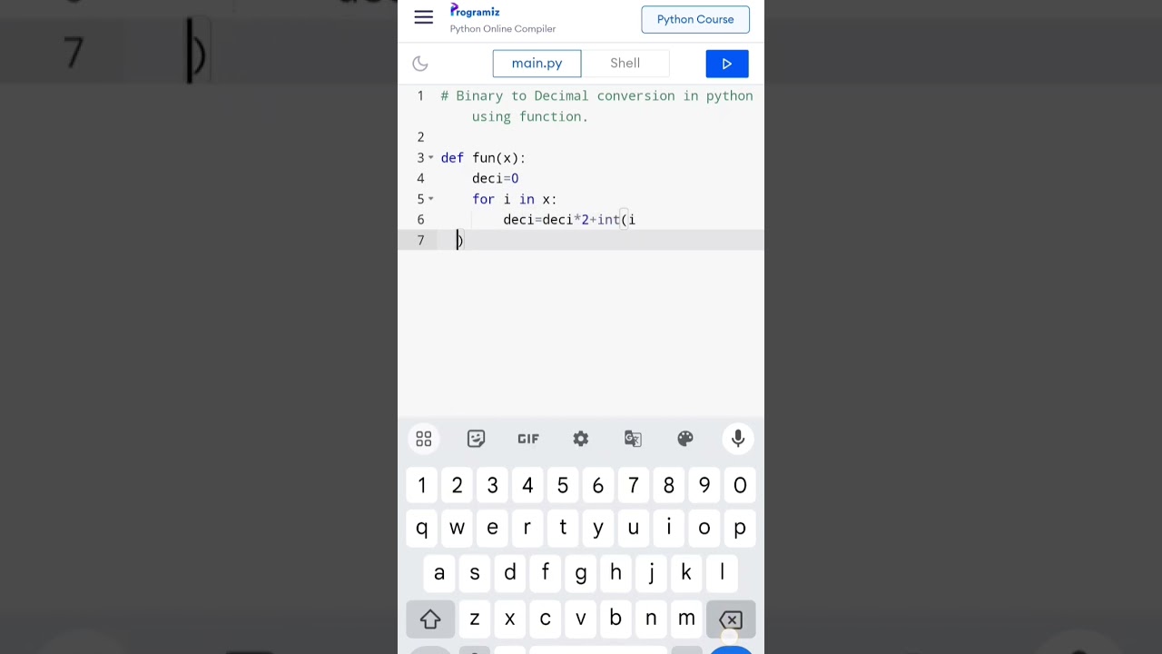 Binary to Decimal Conversion in python #shorts #short #shortsfeed #shortvideo #shortsvideo #code