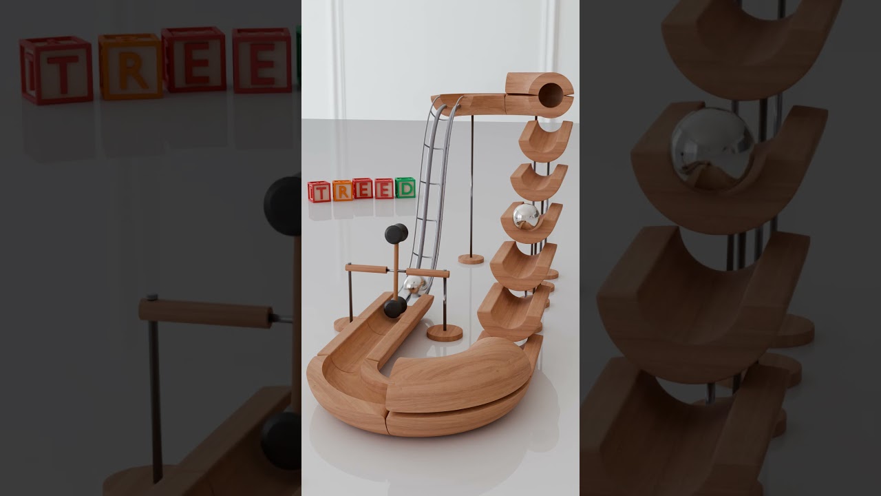 Balls on a Wooden Circuit [2] #shorts  #marblerun #animation #asmr