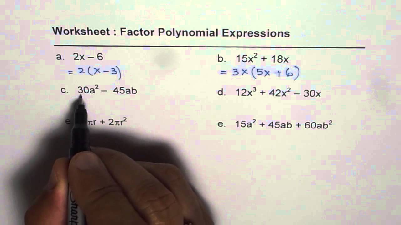 Worksheet to Factor Polynomials