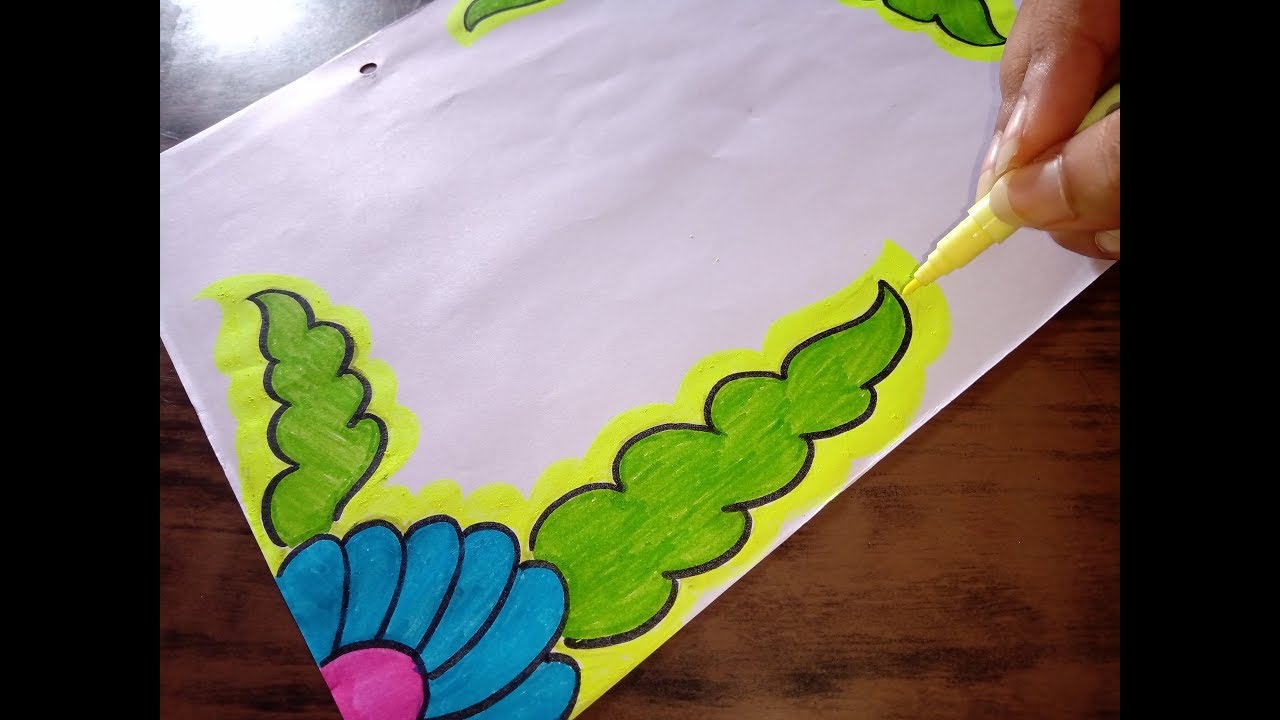 Flowers Border Design On Paper | Two Side Border Decoration | Borders For Green Projects