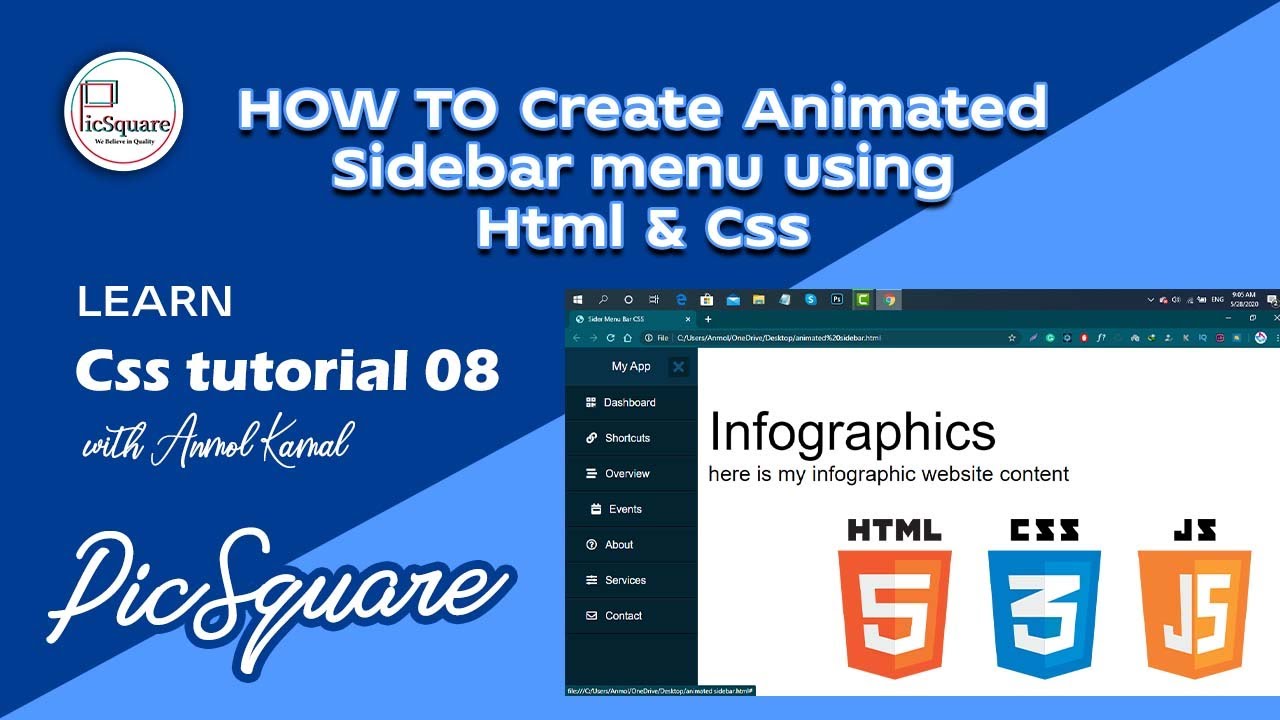 How to create a Animated Sidebar Menu using Html Css without Javascript | Css Tutorial 08