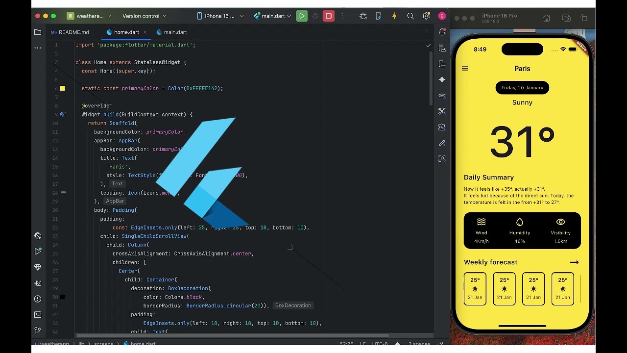 ASMR Programming | Weather page UI | Flutter | No Talking