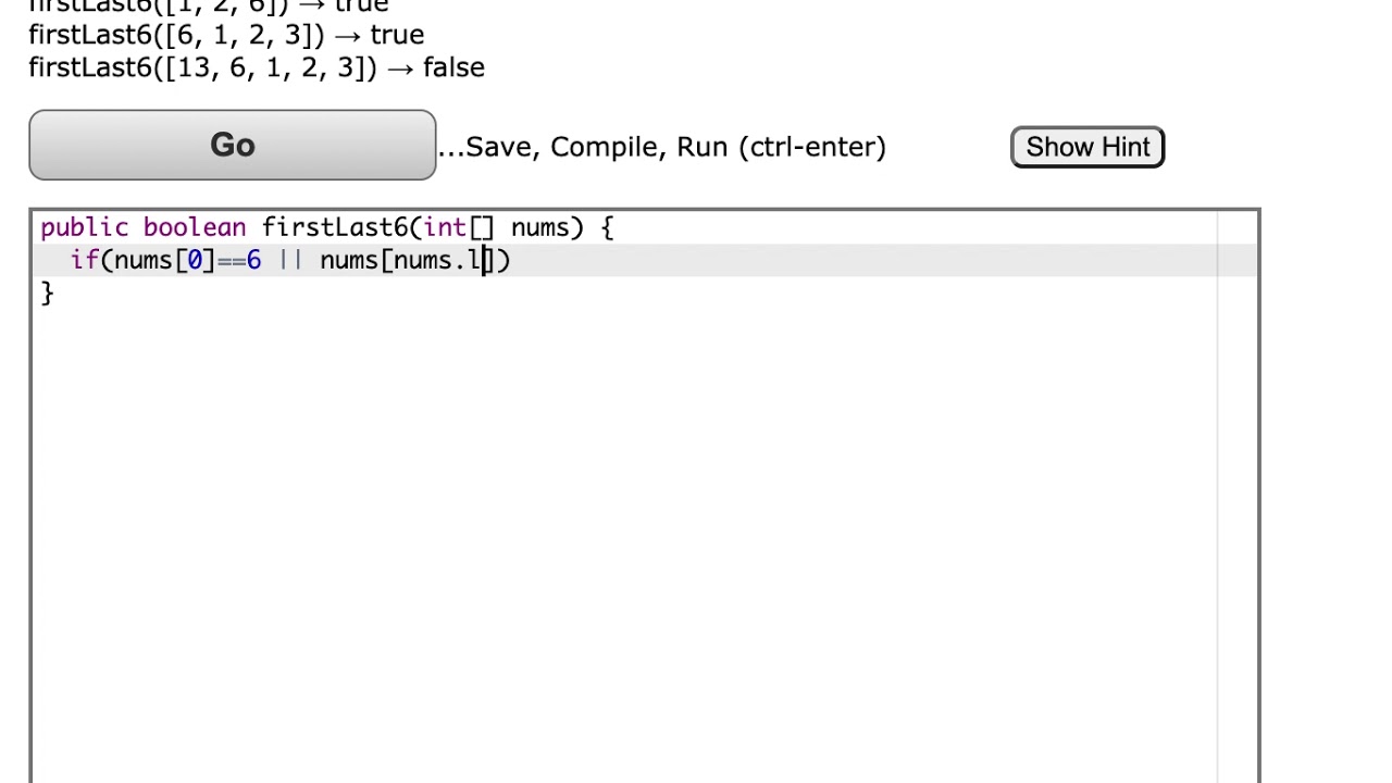 Java: CodingBat– Array--1 firstLast6