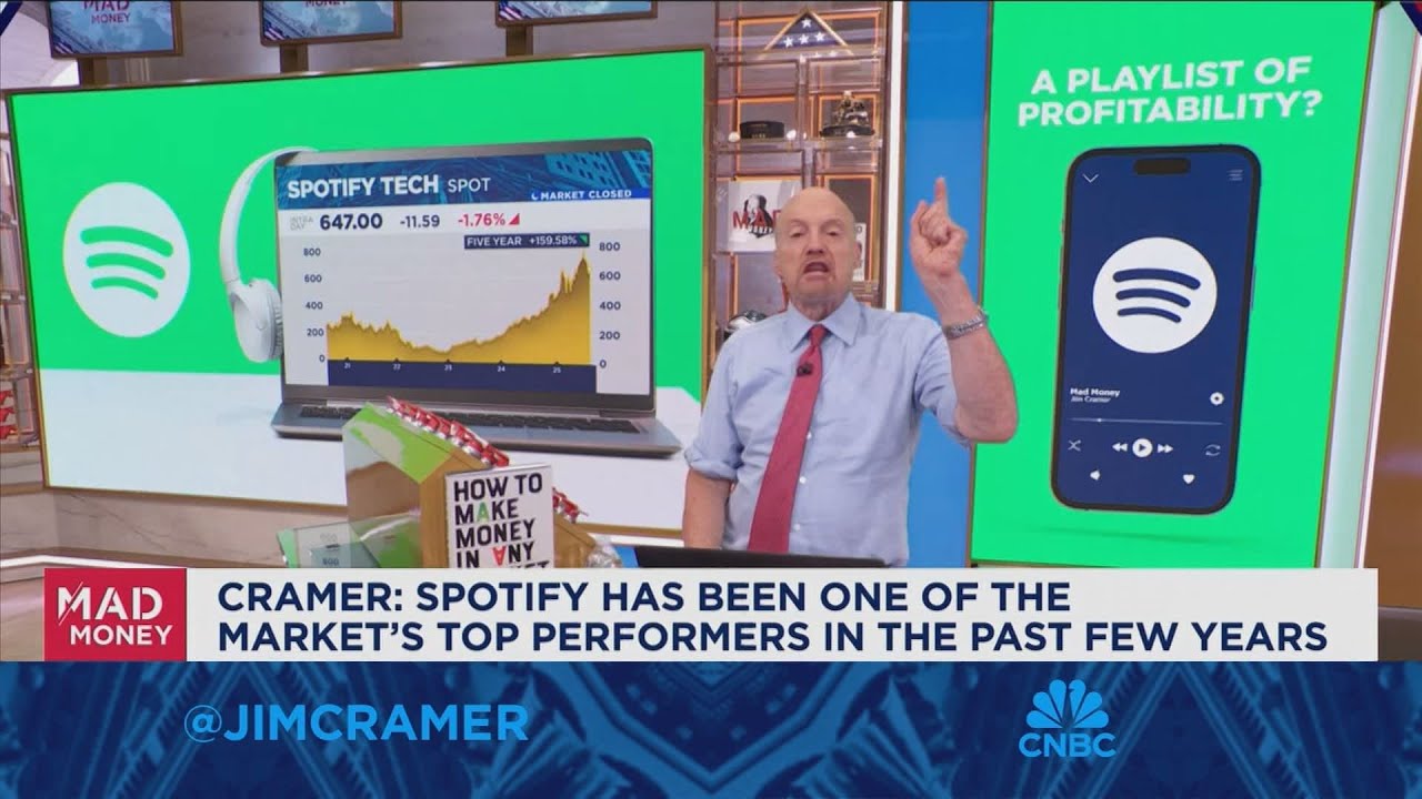 Cramer shuffles through Spotify's Q2 earnings