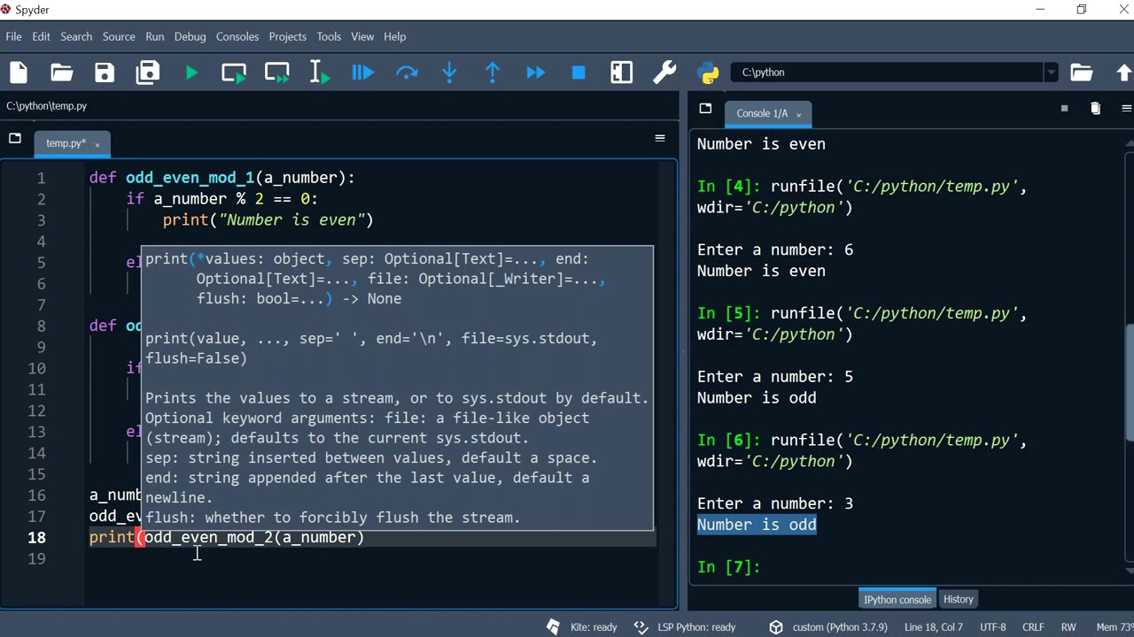 Python 35: Find odd/even numbers using the modulus operator.