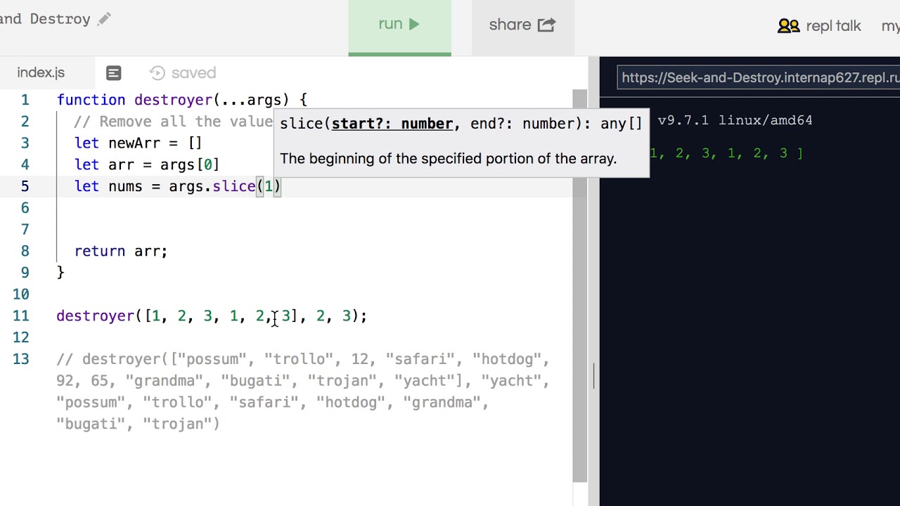 Intermediate Algorithm Scripting: Seek and destroy