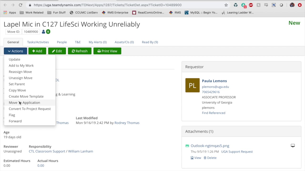Moving A TeamDynamix Ticket