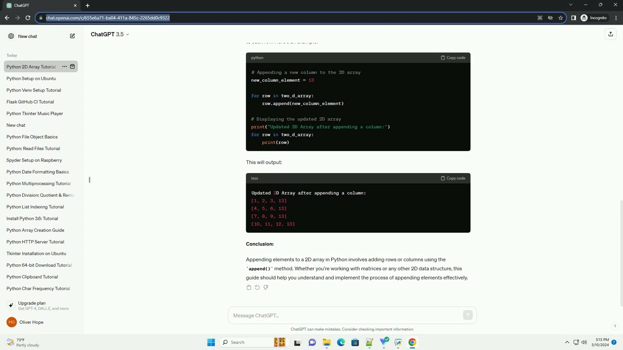 2d array python append