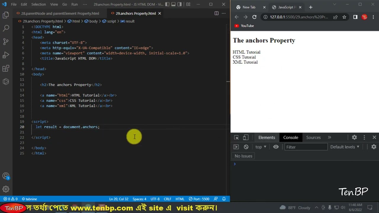 Anchors Property in JavaScript html Dom in Bangla Tutorial | Part - 63