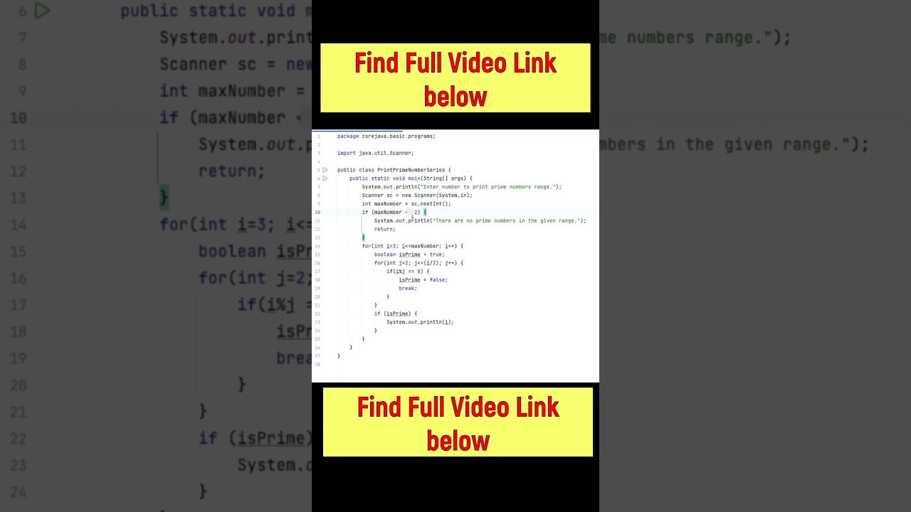 Print Prime number series from 0 to given number #java #javaprogramming