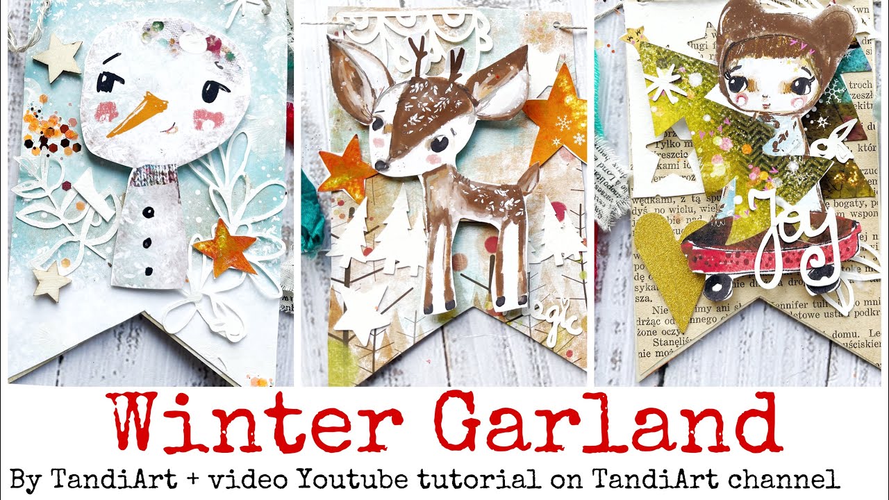 TandiArt Winter Garland , Christmas Decor, Mixed Media Kit from TandiArt Etsy shop