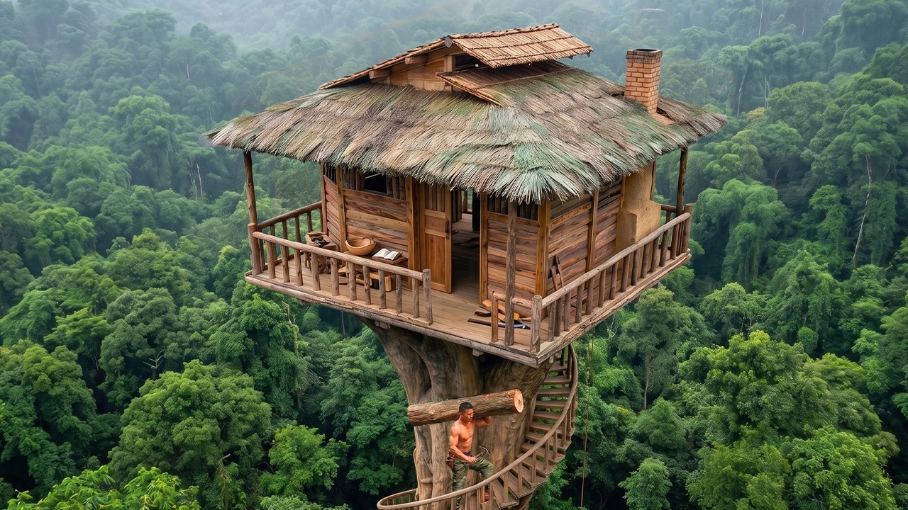 I Spent 100 Days Building My Dream House in the Forest | On a Giant Tree, Living Independently Alone