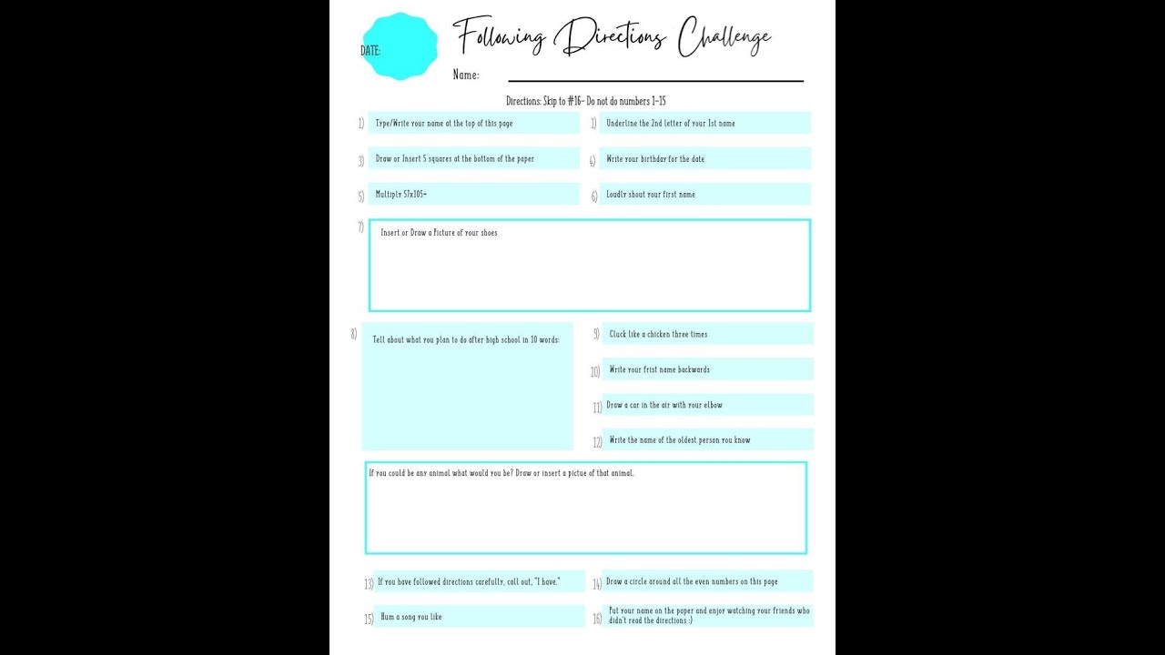 Following Directions Challenge