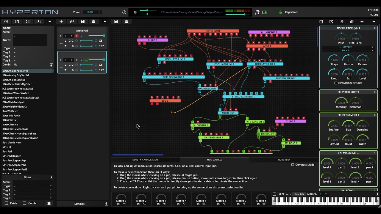 Hyperion  - Patching example - making a strange synth pluck
